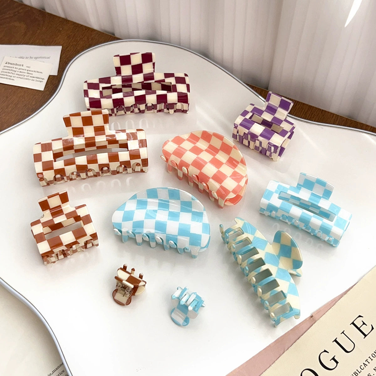 Jewelry Pvc Simple Checkerboard Handmade Hair Grab Clip For Women – GoodDiy