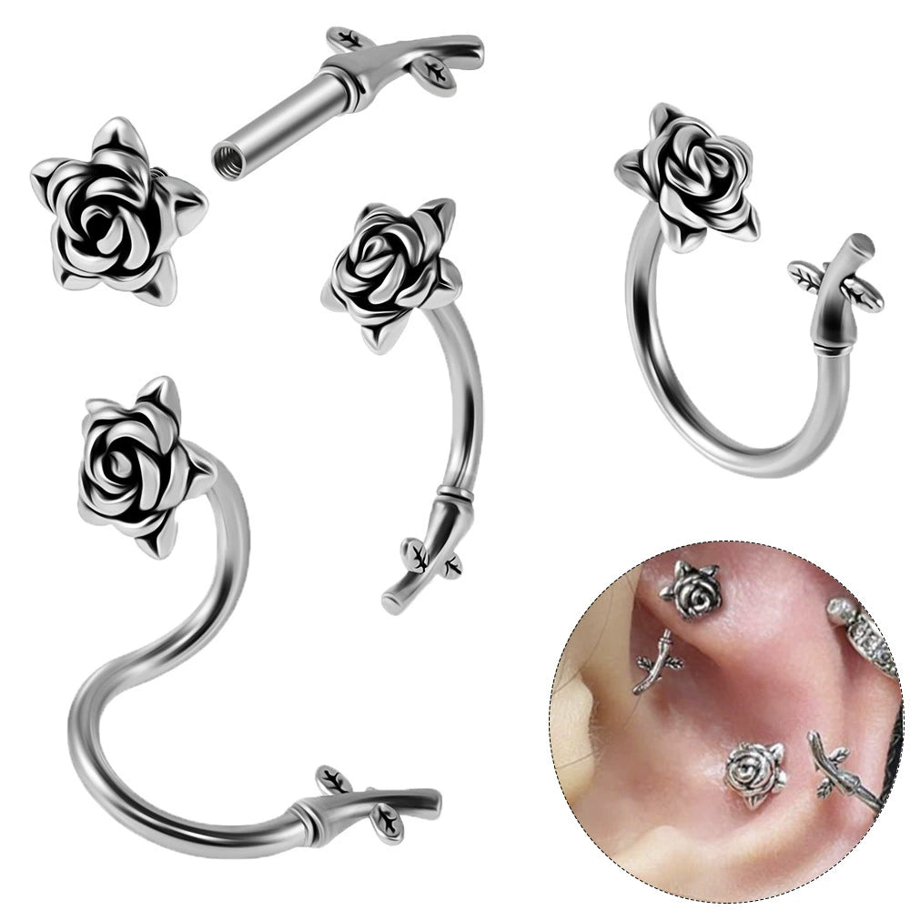 Jewelry Stainless Steel Flower Shaped Bent Rod Internal Thread Navel ...