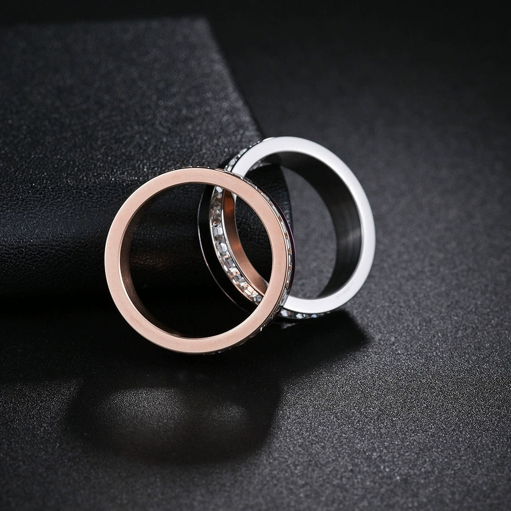 Jewelry Titanium Steel Couple Rings Inlaid With Square Diamonds U Shape ...