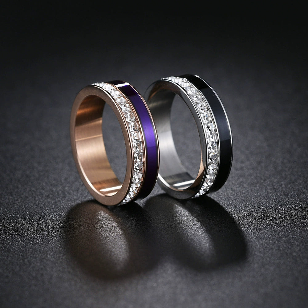 Jewelry Titanium Steel Couple Rings Inlaid With Square Diamonds U Shap ...