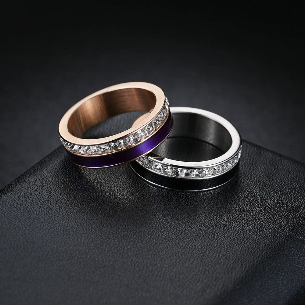 Jewelry Titanium Steel Couple Rings Inlaid With Square Diamonds U Shape ...