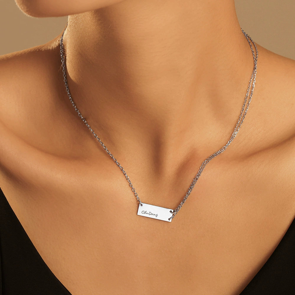 Jewelry Titanium Steel Geometric Rectangular Carved Letter Pendant ...