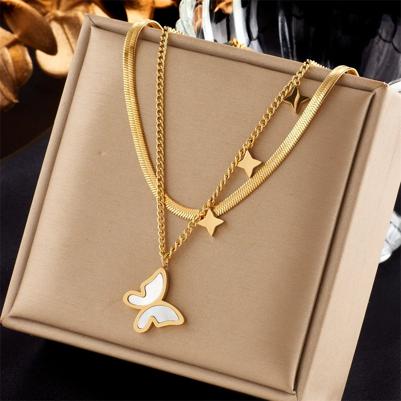 Jewelry Titanium Steel Snake Bone Chain Necklace With Star Butterfly P ...