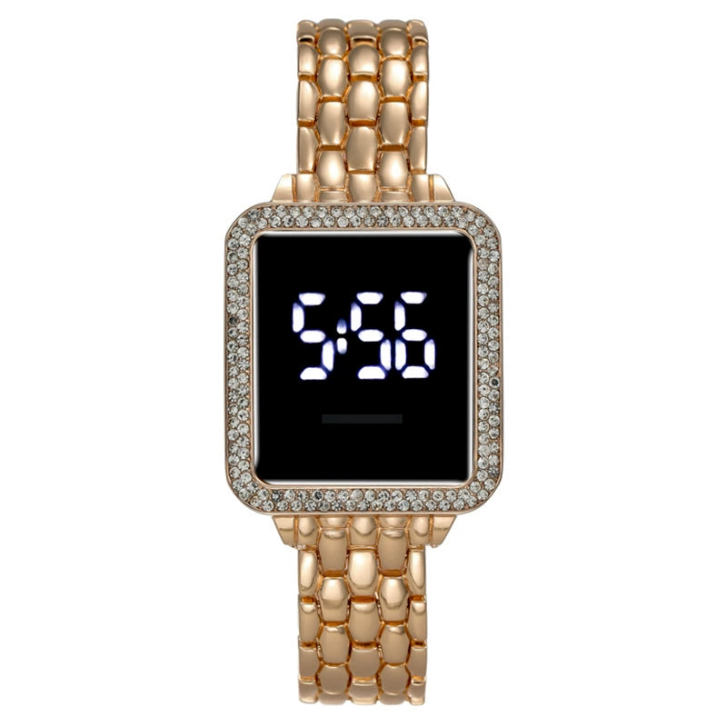 Ladies Metal Fashion Led Rectangle Dial Touch Screen Electronic Watch ...
