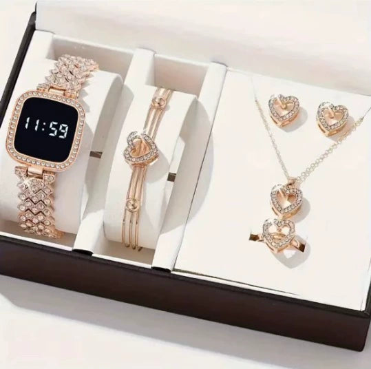 Ladies Watch And Jewelry Set Casual Style Alloy Case Stainless Steel ...