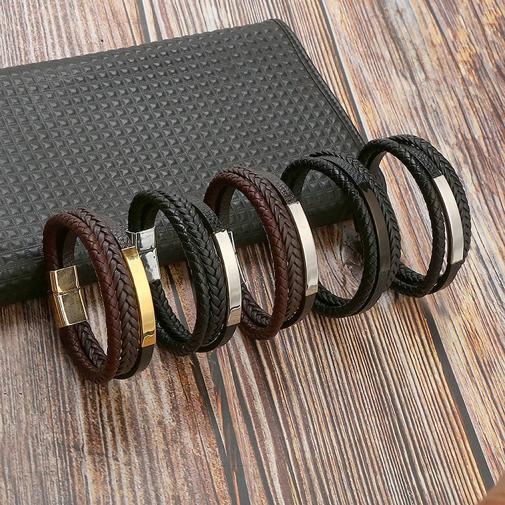 Leather And Stainless Steel Handwoven Magnetic Bracelets For Men ...