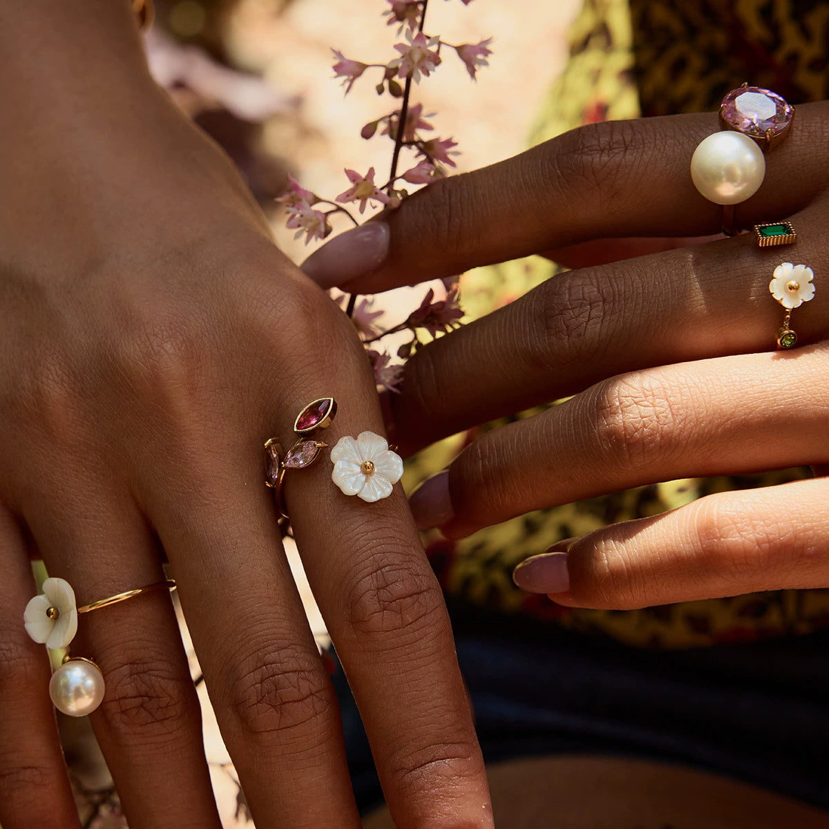 Luxury Highend Ins Style Adjustable Pearl Coil Simple Flower Open Ring ...