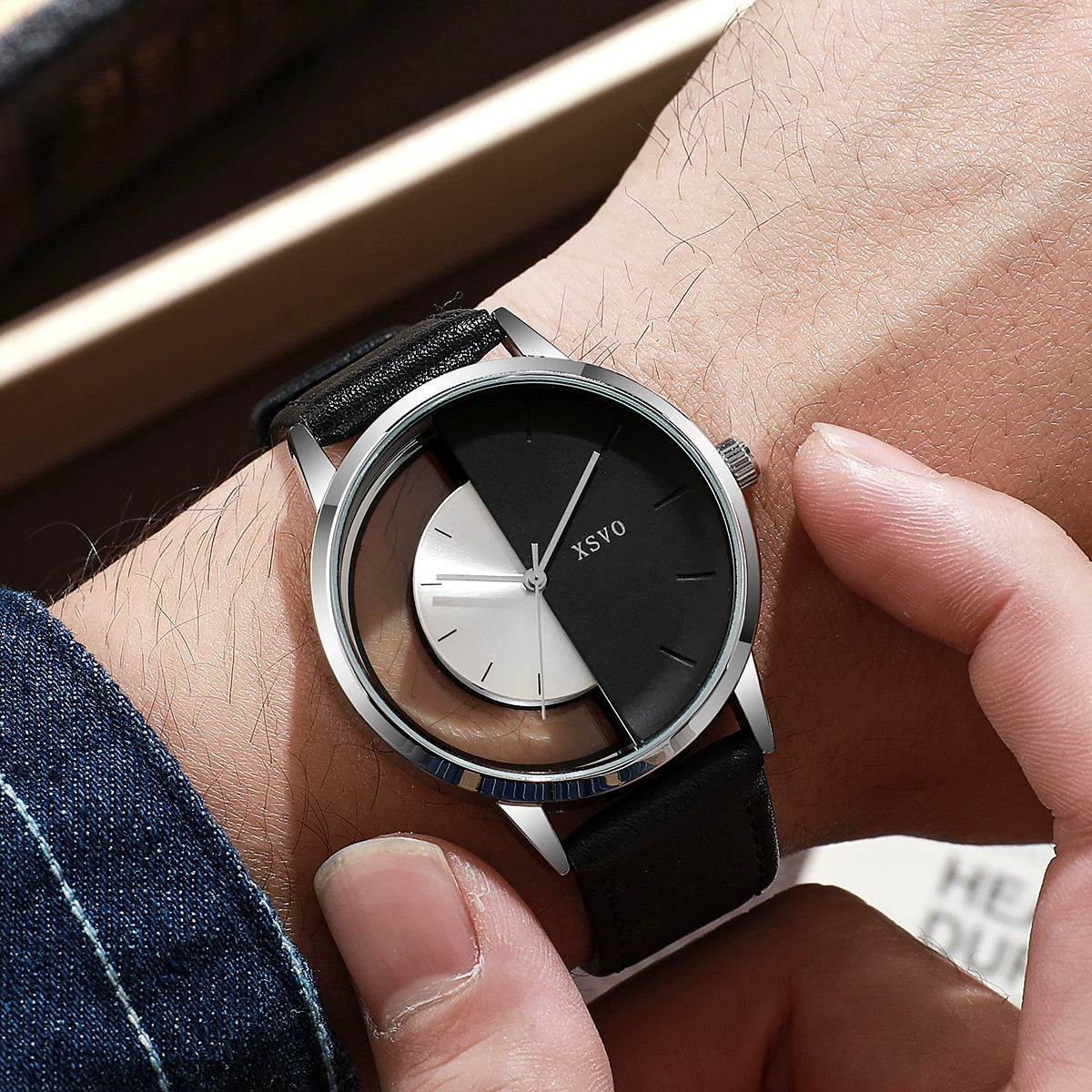 Men's Alloy And Pu Watch With Hollow Design And Round Shape – GoodDiy