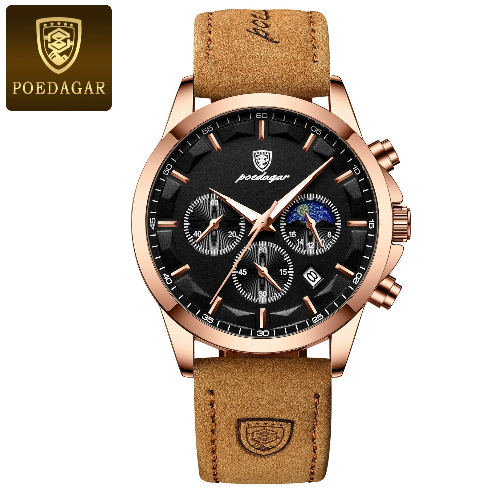 Men's Alloy Case Genuine Leather Strap Sport Style Round Dial Quartz ...