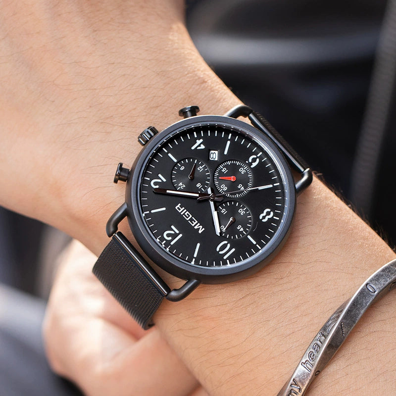 Men's Alloy Case Leather And Stainless Steel Strap Round Dial Quartz ...