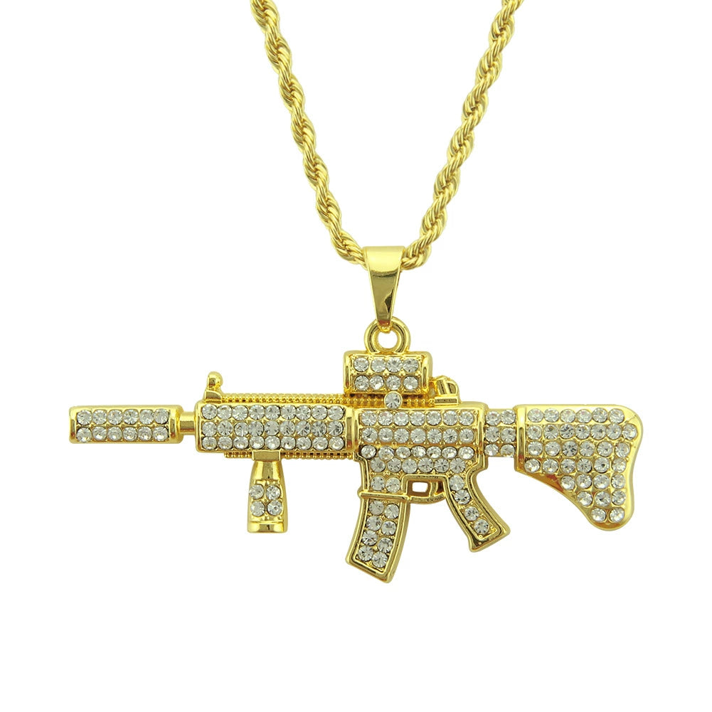 Men's Alloy Diamondencrusted Geometric Ak47 Submachine Gun Pendant ...