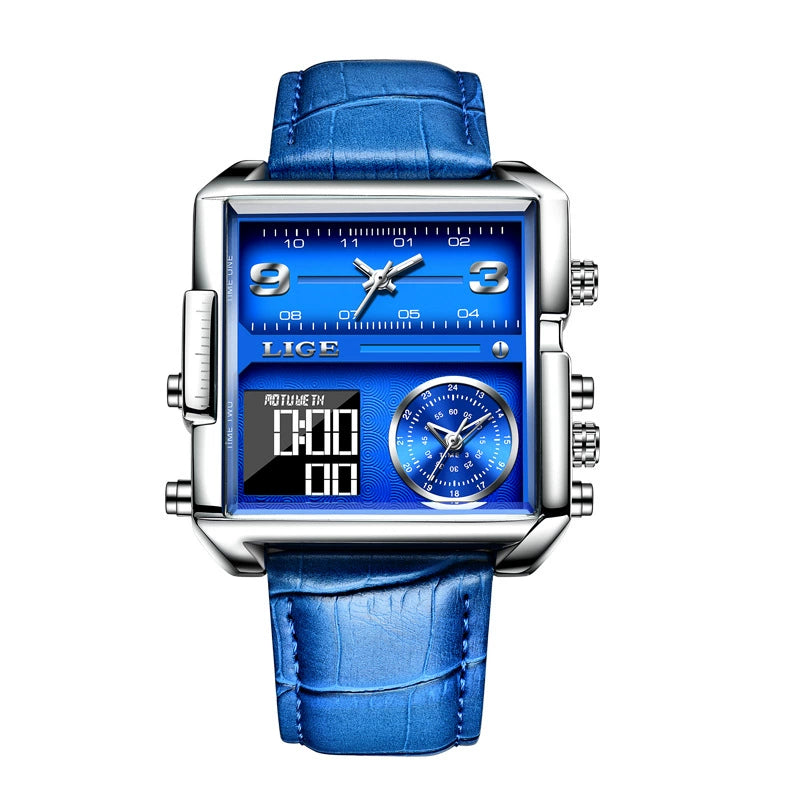 Men's Alloy Leather Square Dial Electronic Quartz Business Style Watch ...