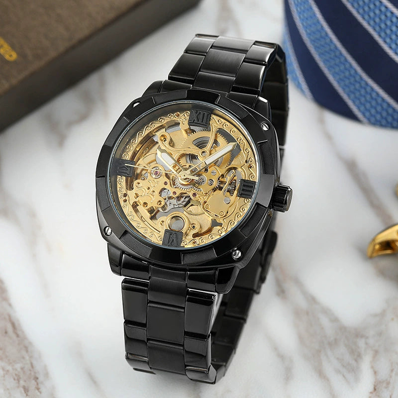 Men's Automatic Mechanical Square Dial Metal Case Stainless Steel Belt ...