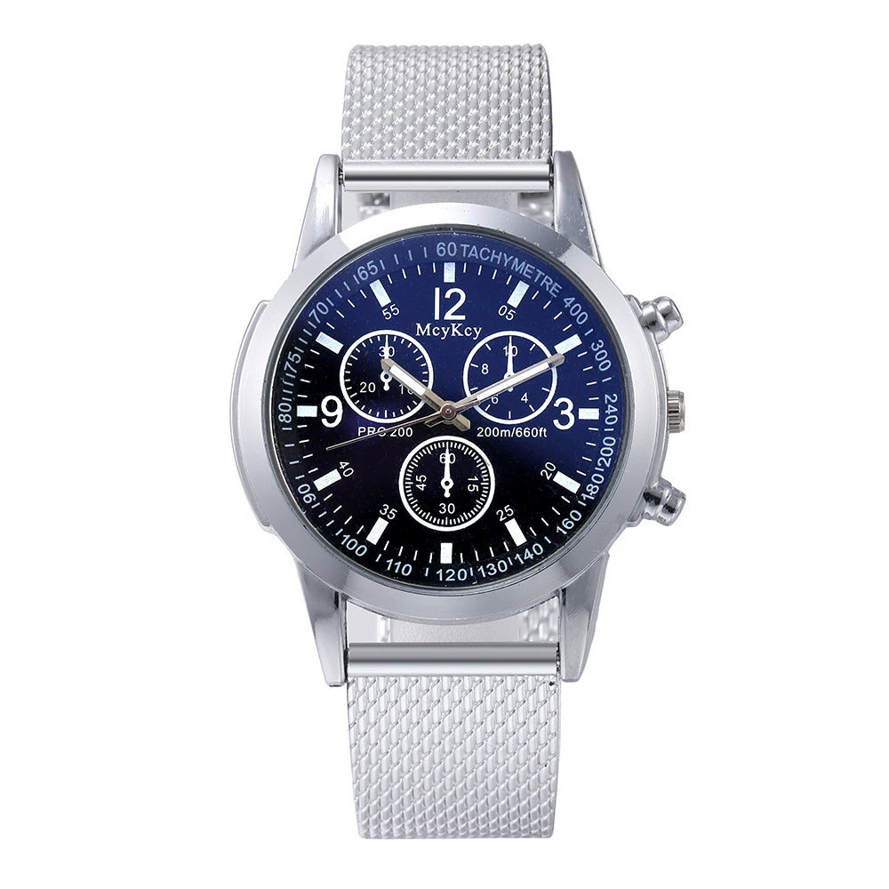 Men's Blue Light Threeeye Quartz Watch With Plastic Mesh Belt And Scal ...