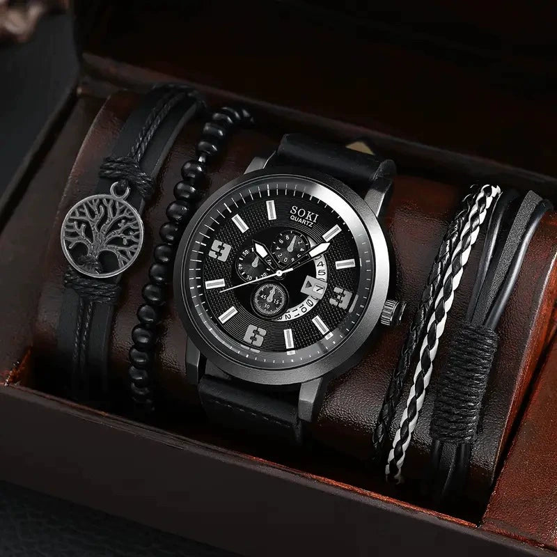 Men's Business Style Alloy Case Quartz Watch With Imitation Leather ...