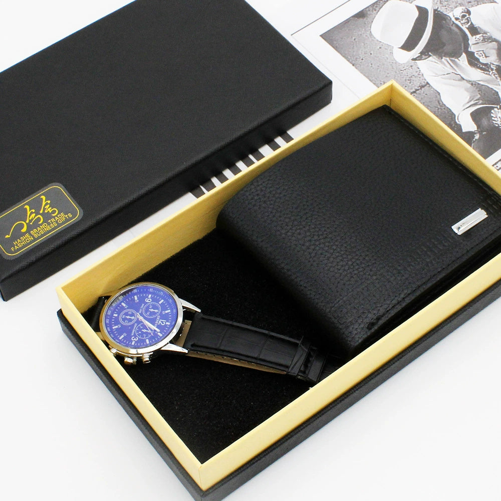Men's Fashion Business Watch And Short Wallet Set Pu Strap Alloy Case ...