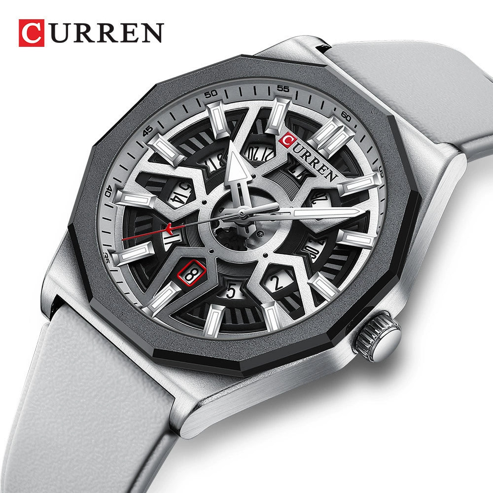 Men's Fashion Sports Alloy Quartz Watch With Polygon Hollow Design And ...