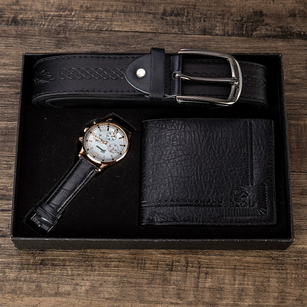 Men's Gift Set With Alloy Watch Pu Belt And Wallet Leisure Style Round ...