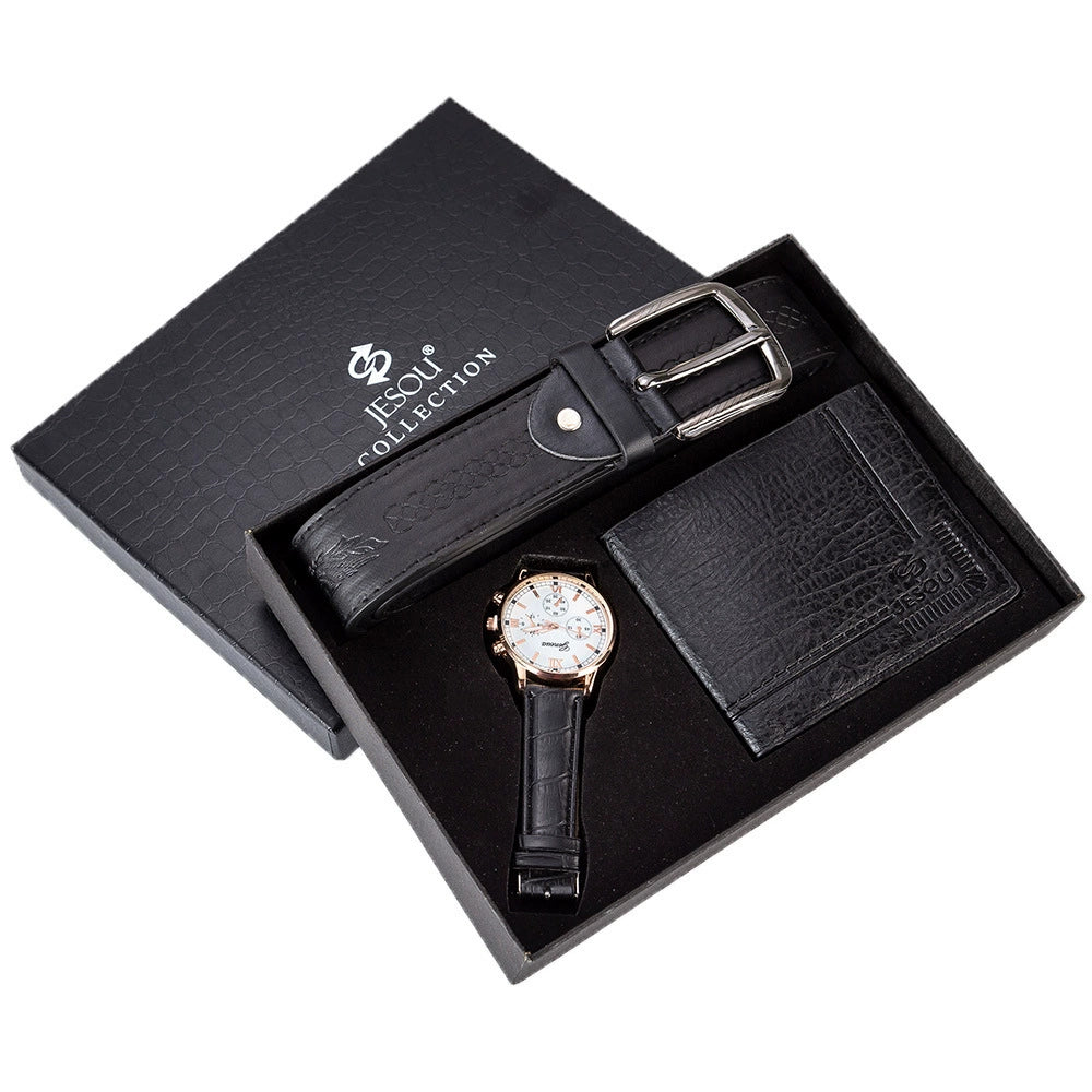 Men's Gift Set With Alloy Watch Pu Belt And Wallet Leisure Style Round ...