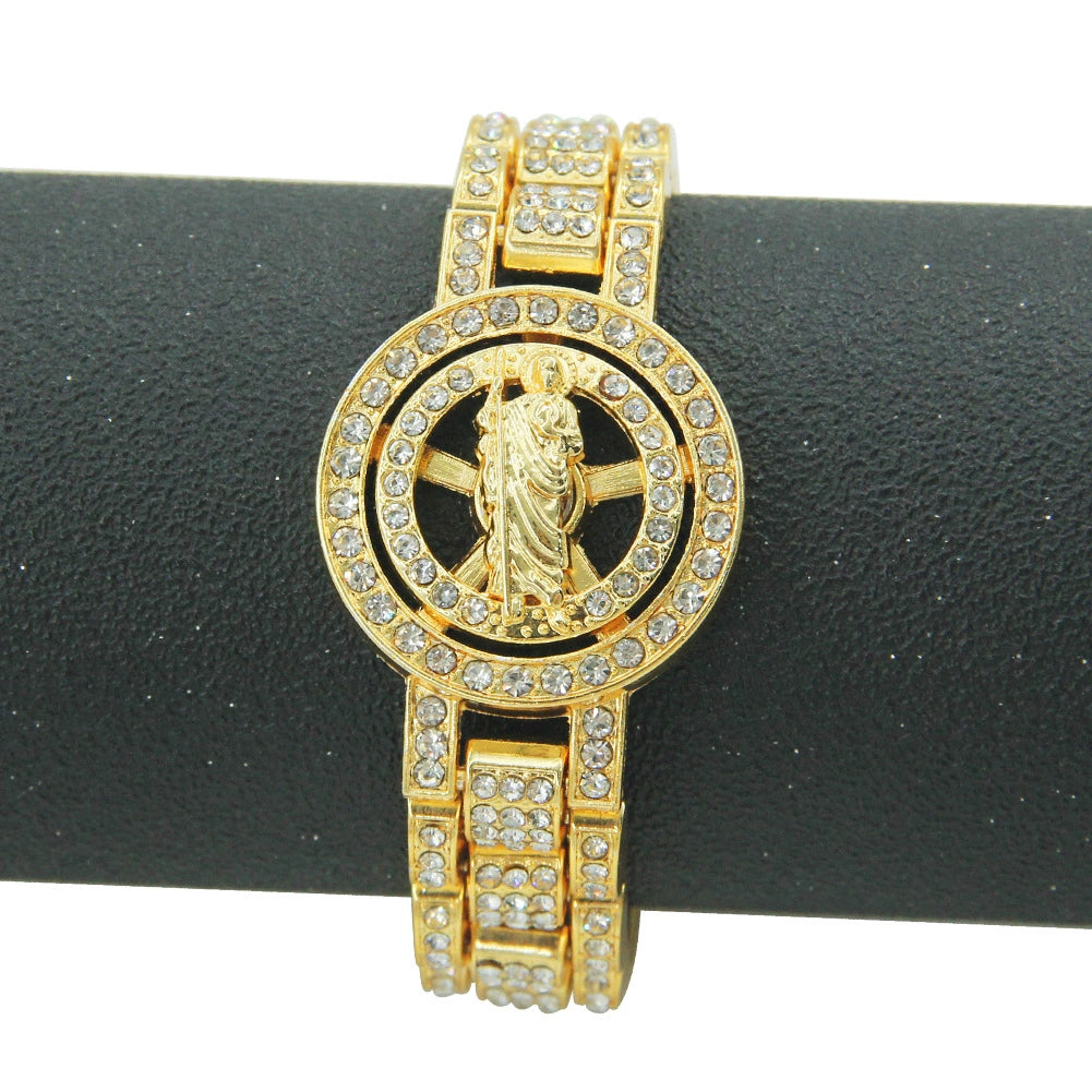 Men's Hip Hop Cool Alloy Rotatable Portrait Watch With Diamond And Geo ...
