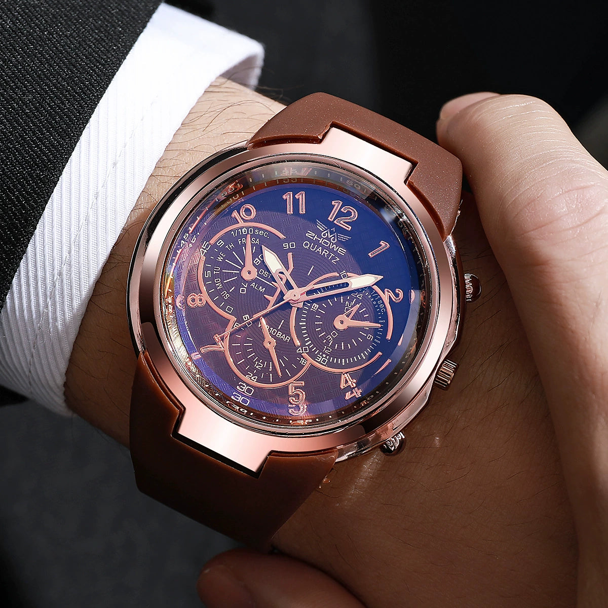 Men's Quartz Watch Alloy Case Silicone Strap Stainless Steel Buckle ...