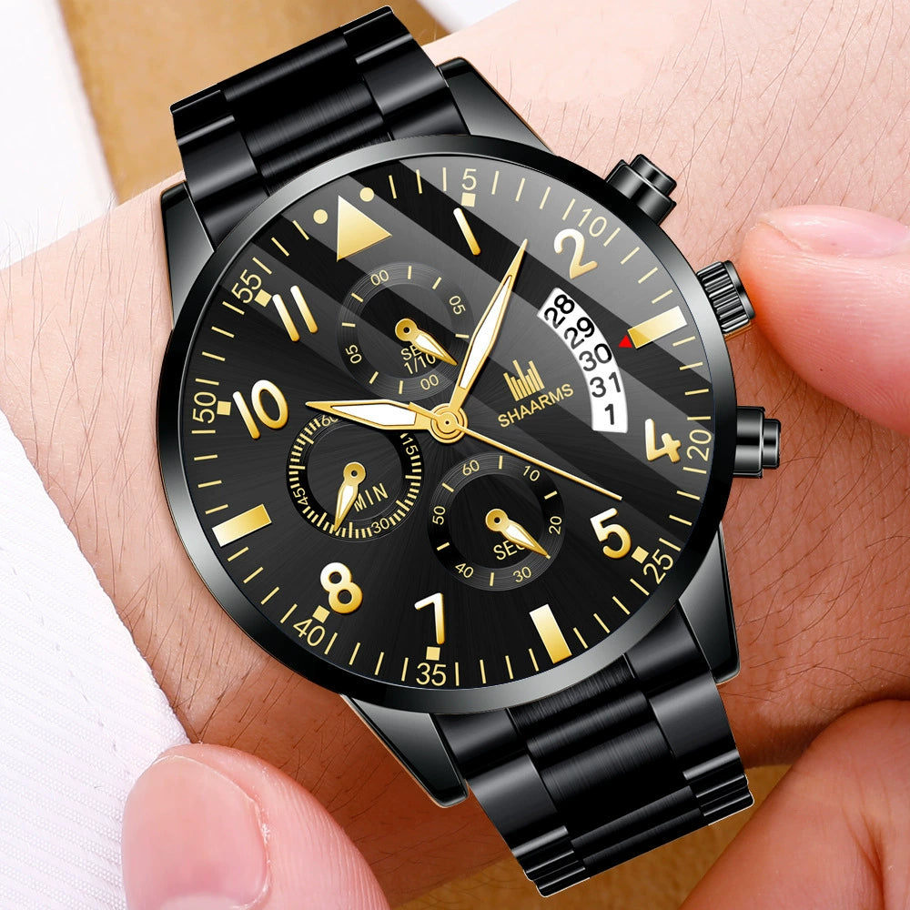 Men's Stainless Steel Business Quartz Watch With Round Dial And Printed ...