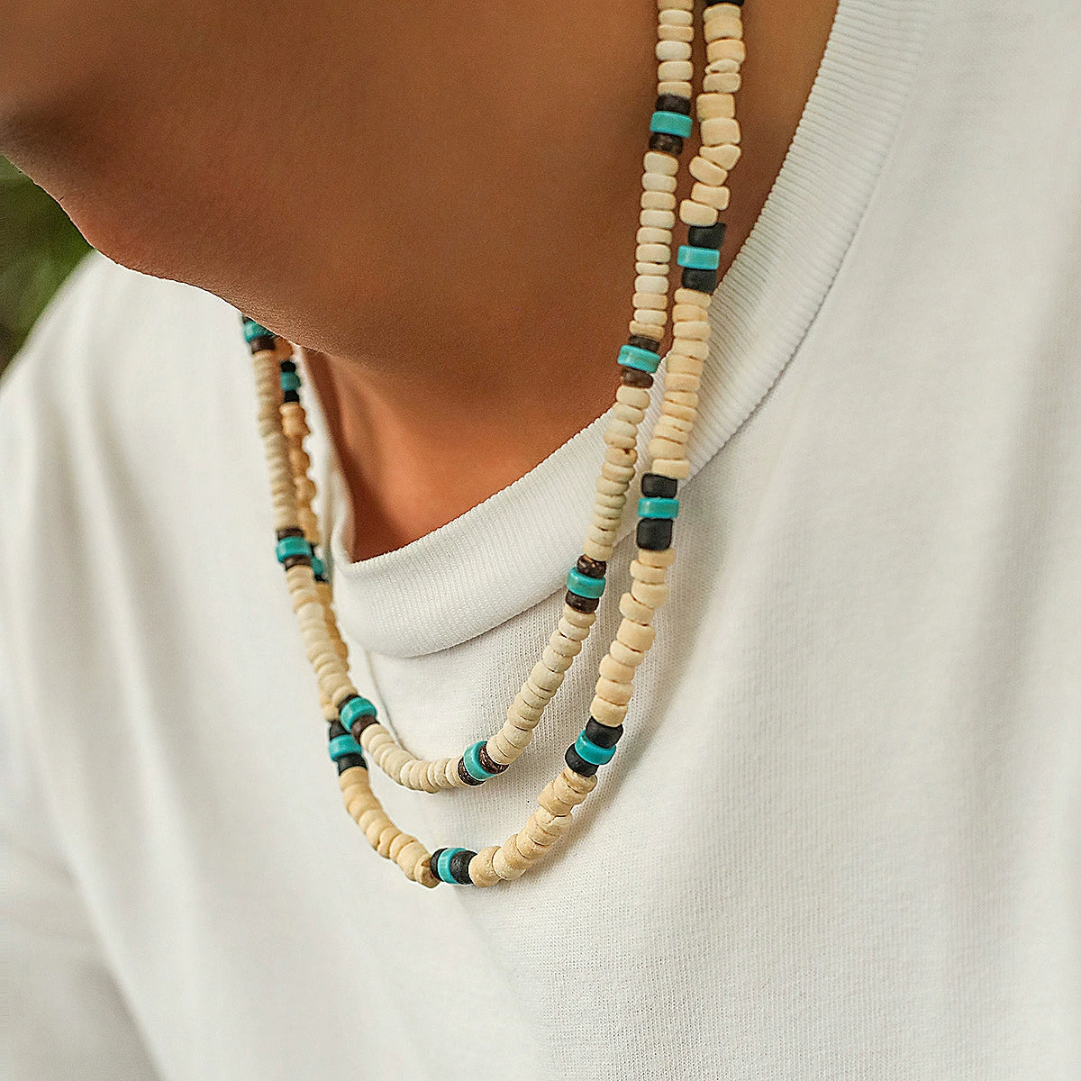Men's Surfer Wooden Bead Necklace Handmade Geometric Style Coconut ...
