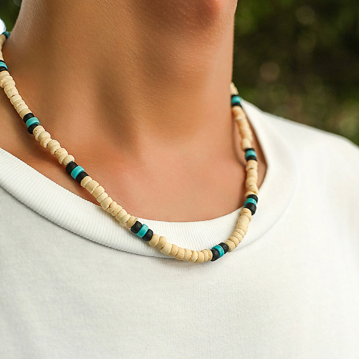 Men's Surfer Wooden Bead Necklace Handmade Geometric Style Coconut ...