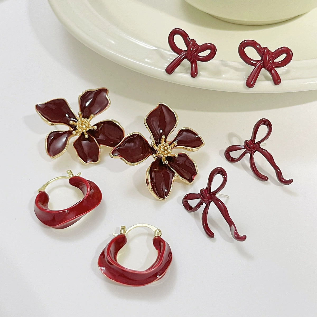 Metal Flower Bow Geometric Earrings With Electroplating For Women – GoodDiy