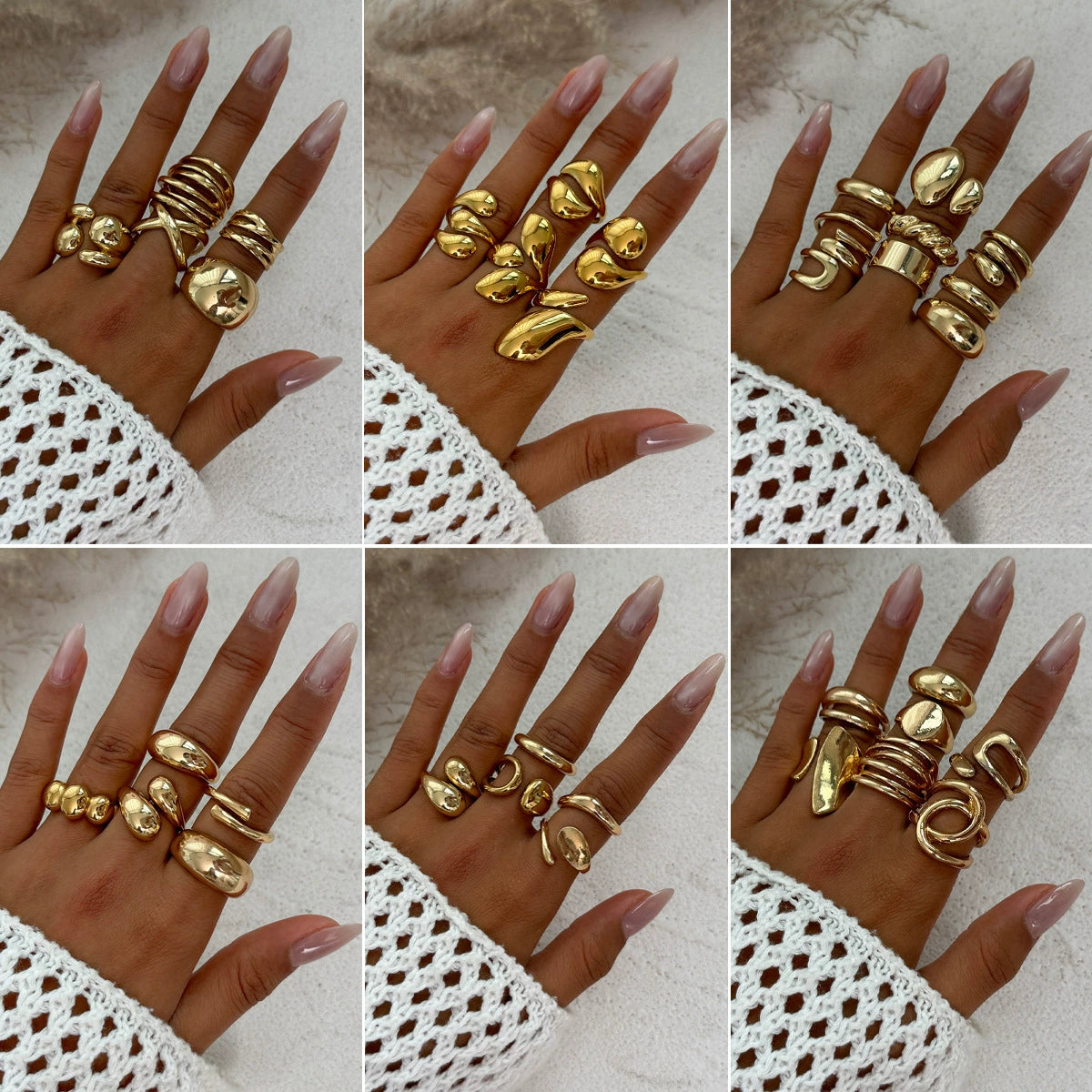 Metal Geometric Water Drop Hug Ring Set For Women With Electroplating ...