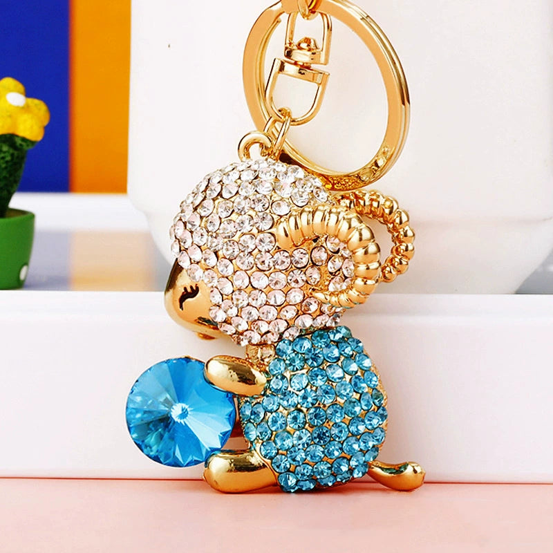 Metal Zodiac Sheep Encrusted Keychain For Women As Creative Gift – GoodDiy