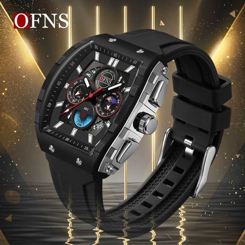 Multifunctional Chronograph Quartz Watch Abs Case Silicone Strap Wine ...