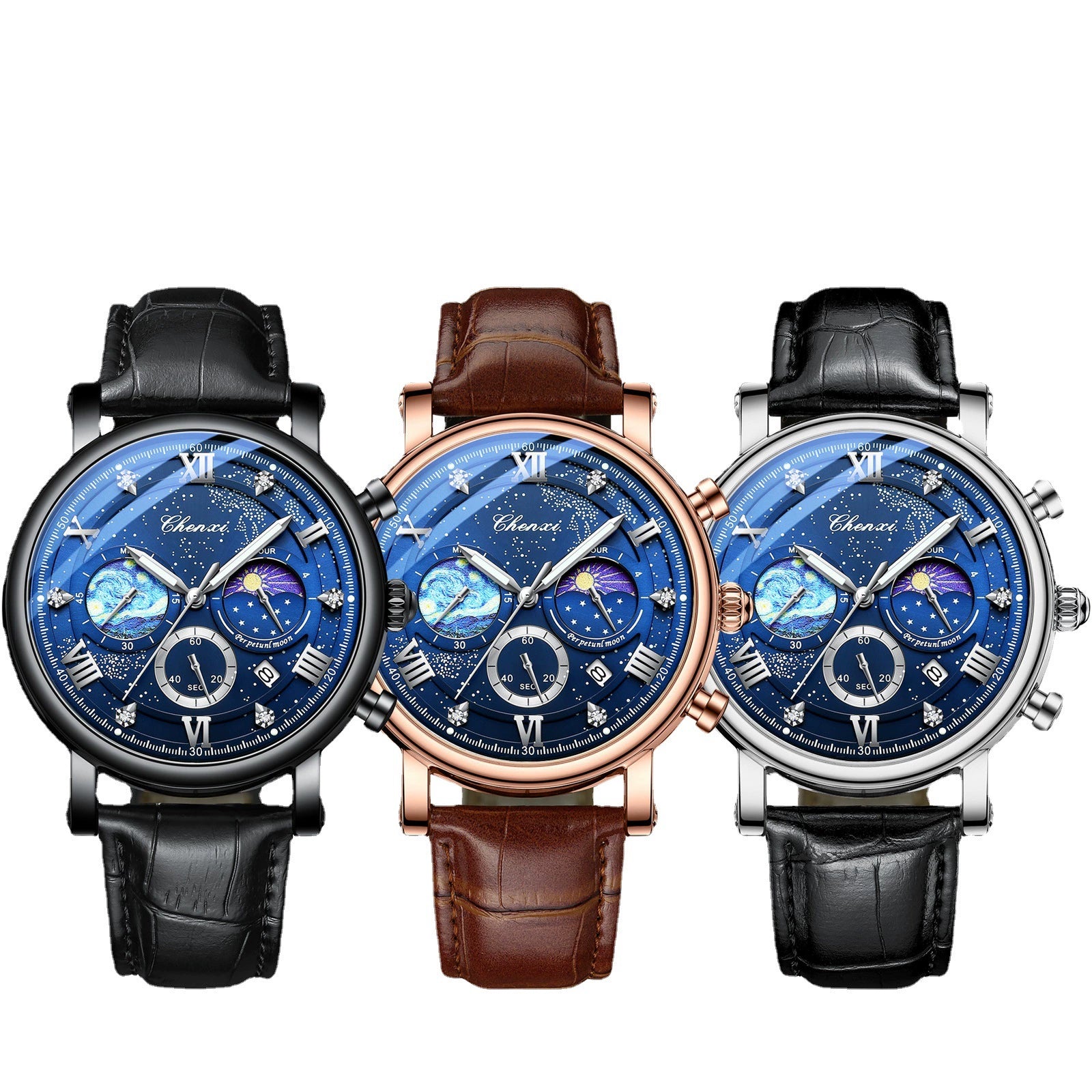 Multifunctional Fashion Men's Alloy Case Genuine Leather Strap Round ...