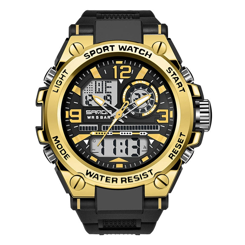 Multifunctional Waterproof Electronic Sports Watch Rubber Strap Metal ...