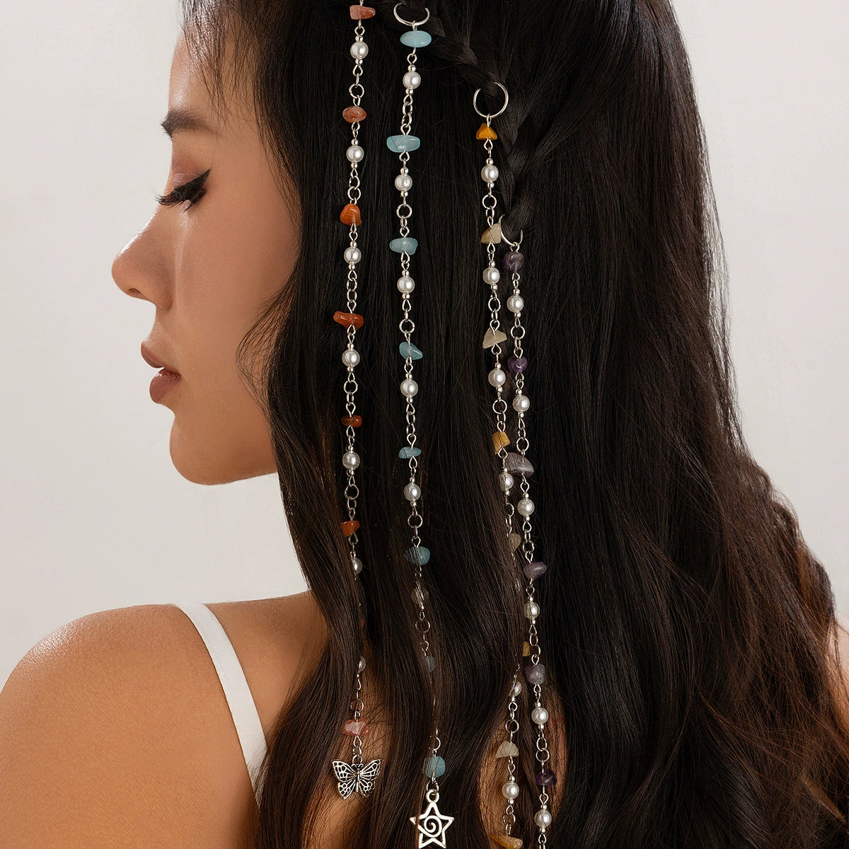 Natural Stone Braided Hair Jewelry With Butterfly And Star For Women ...