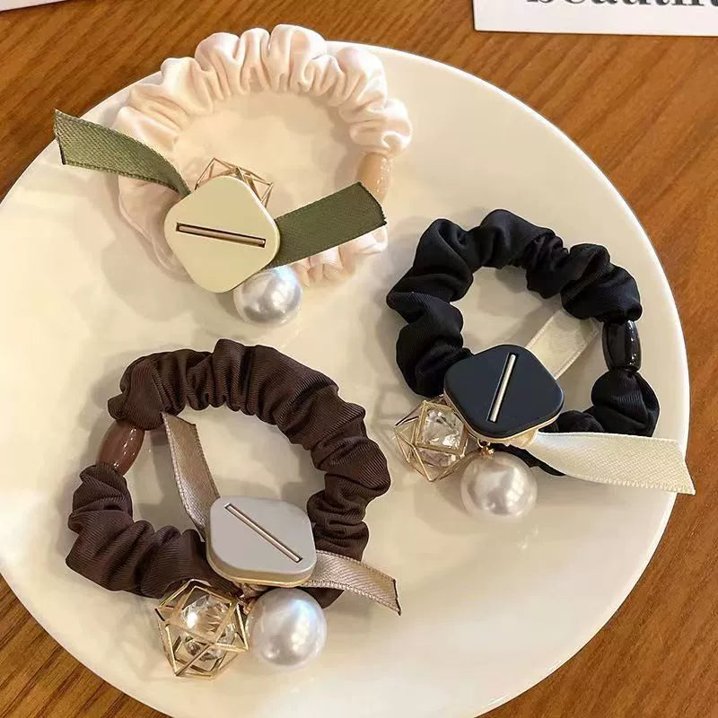 Pearl Handmade Large Intestine Hair Ring High Elastic Hair Accessories ...