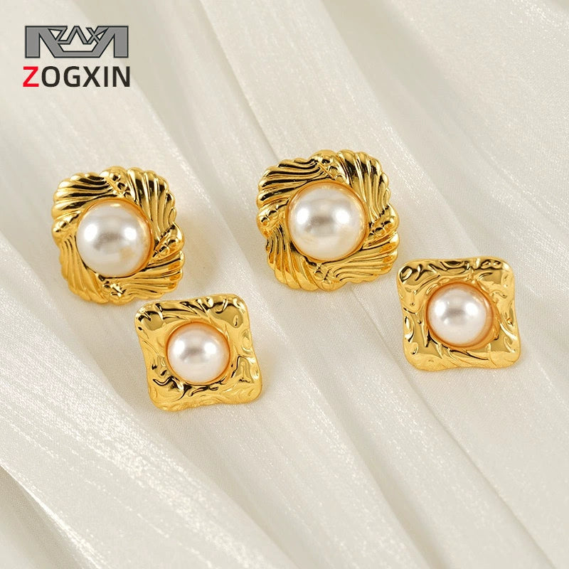Pearl Titanium Steel And Stainless Steel Women's Earrings With ...