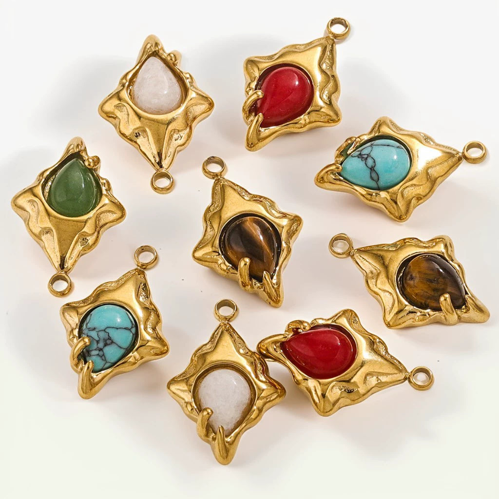 Pendant Accessories Natural Stone Titanium Steel Plated 18K True Gold ...