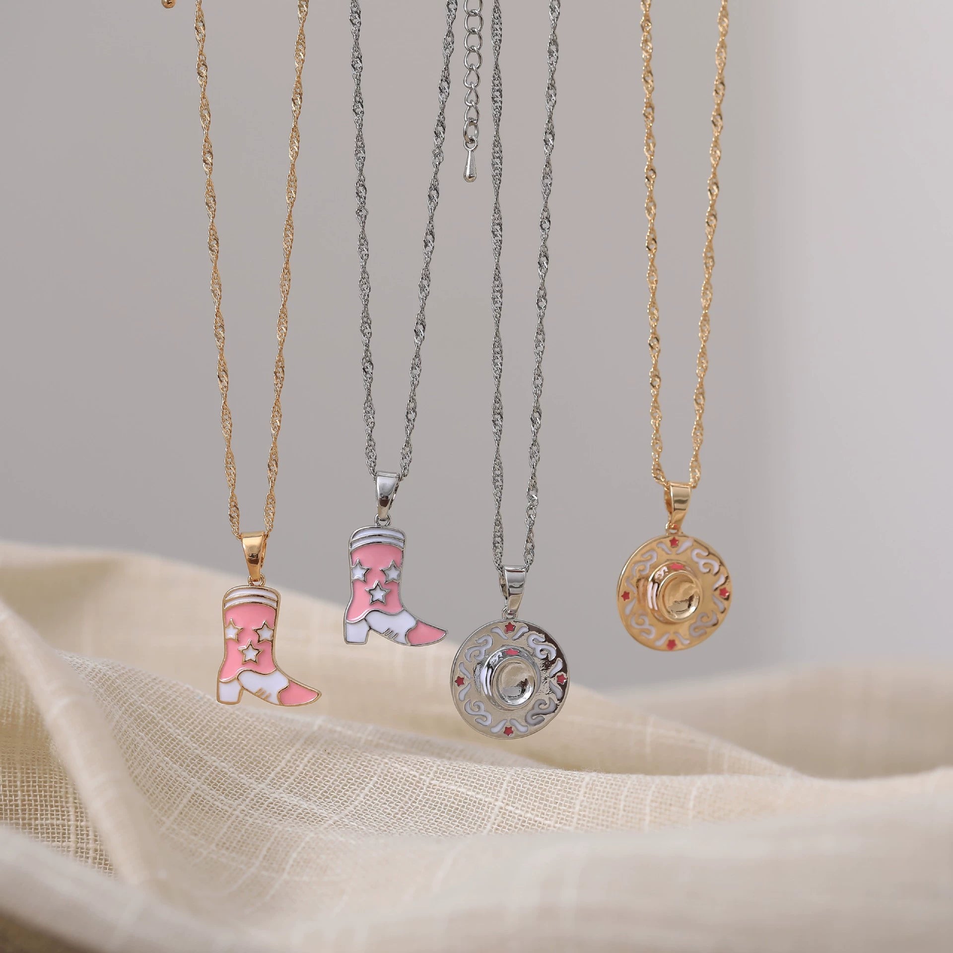 Pendant Necklace Copper Electroplating Oil Dripping Boots Hat Pink ...