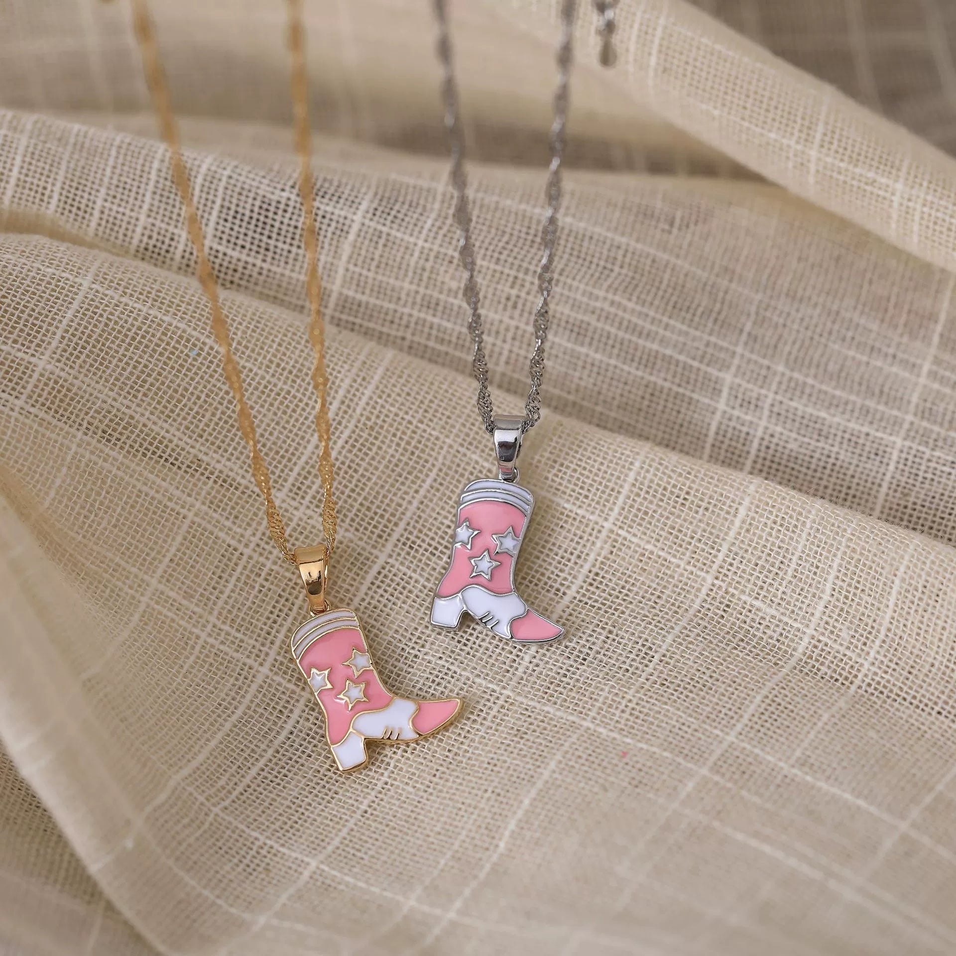 Pendant Necklace Copper Electroplating Oil Dripping Boots Hat Pink ...