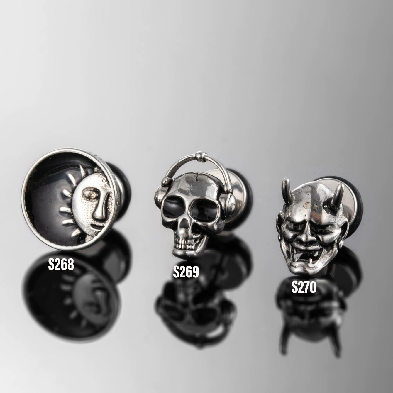 Piercing Earrings Stainless Steel Casting Inlaid Skull Sun Punk Style ...
