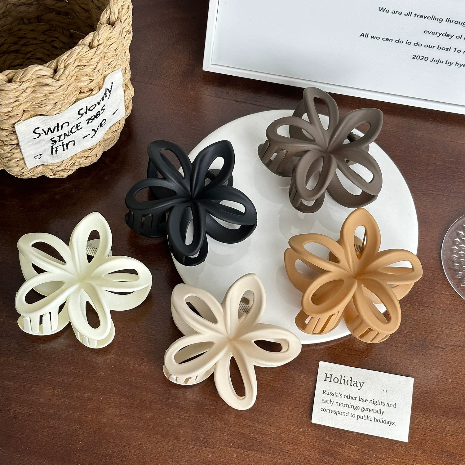 Plastic Resin Flower Hair Shark Clip With Painted Hollow Frosted Design ...
