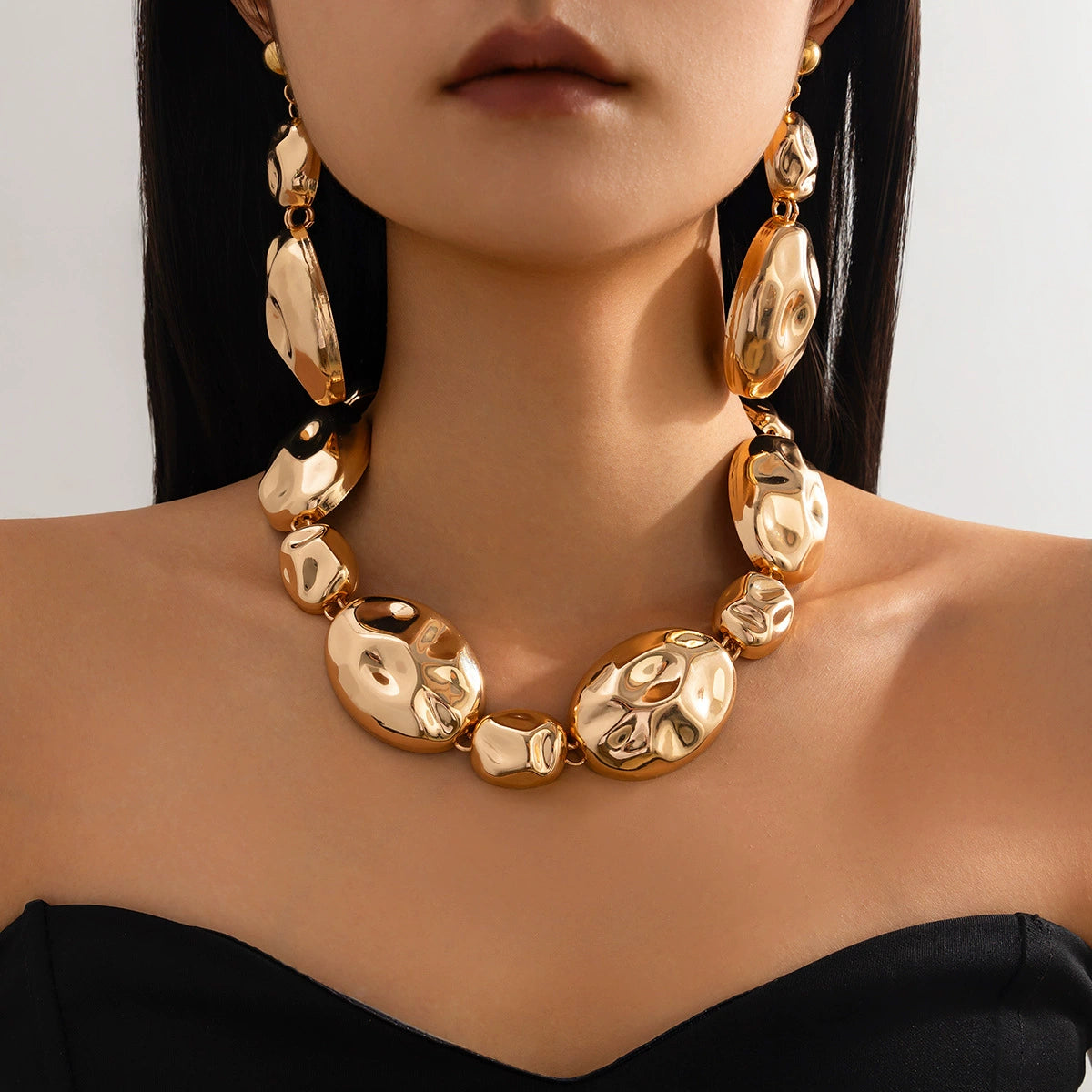 Pleated Irregular Pendant Necklace Metal Alloy Electroplating Geometric ...