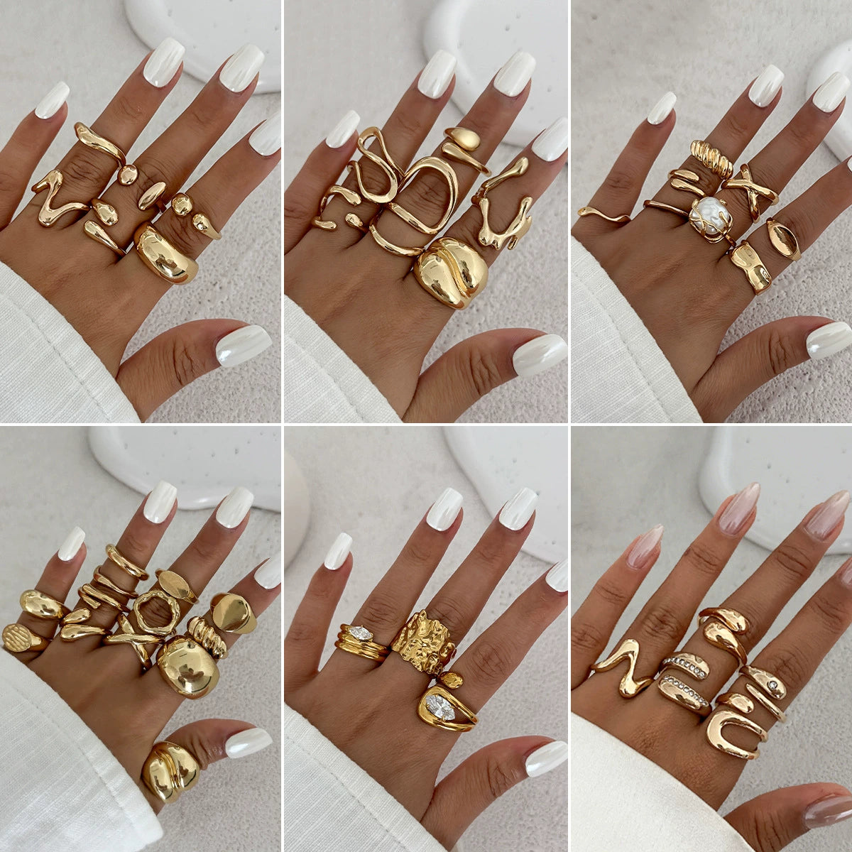 Ring Metal Geometric Electroplated Liquid Metal Pleated Irregular Cross ...