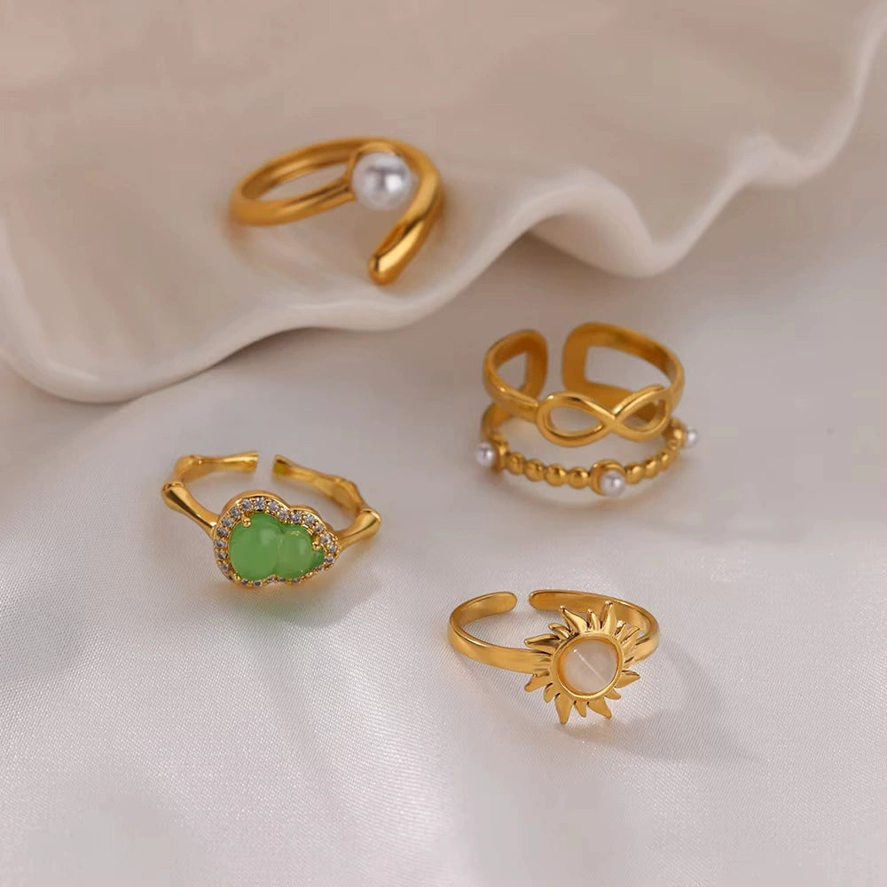 Ring Stainless Steel Imitation Pearl 8Shaped Double Layer Gourd Open F ...