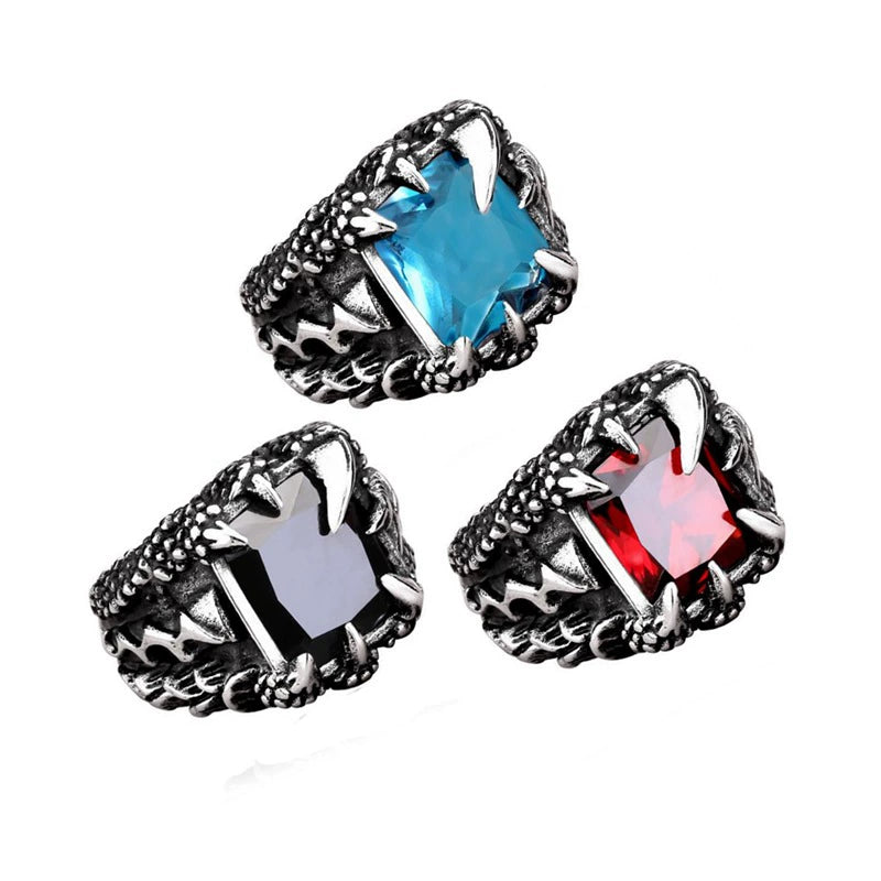 Ring Stainless Steel Ruby Dragon Claw Personality Animals Oil Design ...