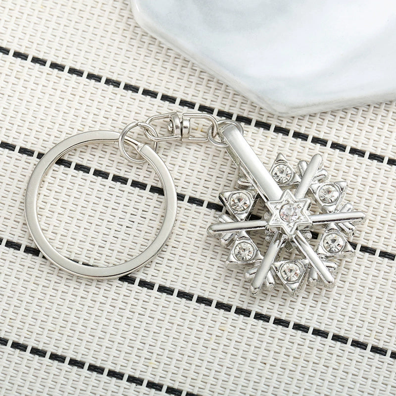 Rotating Snowflake Keychain With Diamond Inlay Zinc Alloy For Students ...