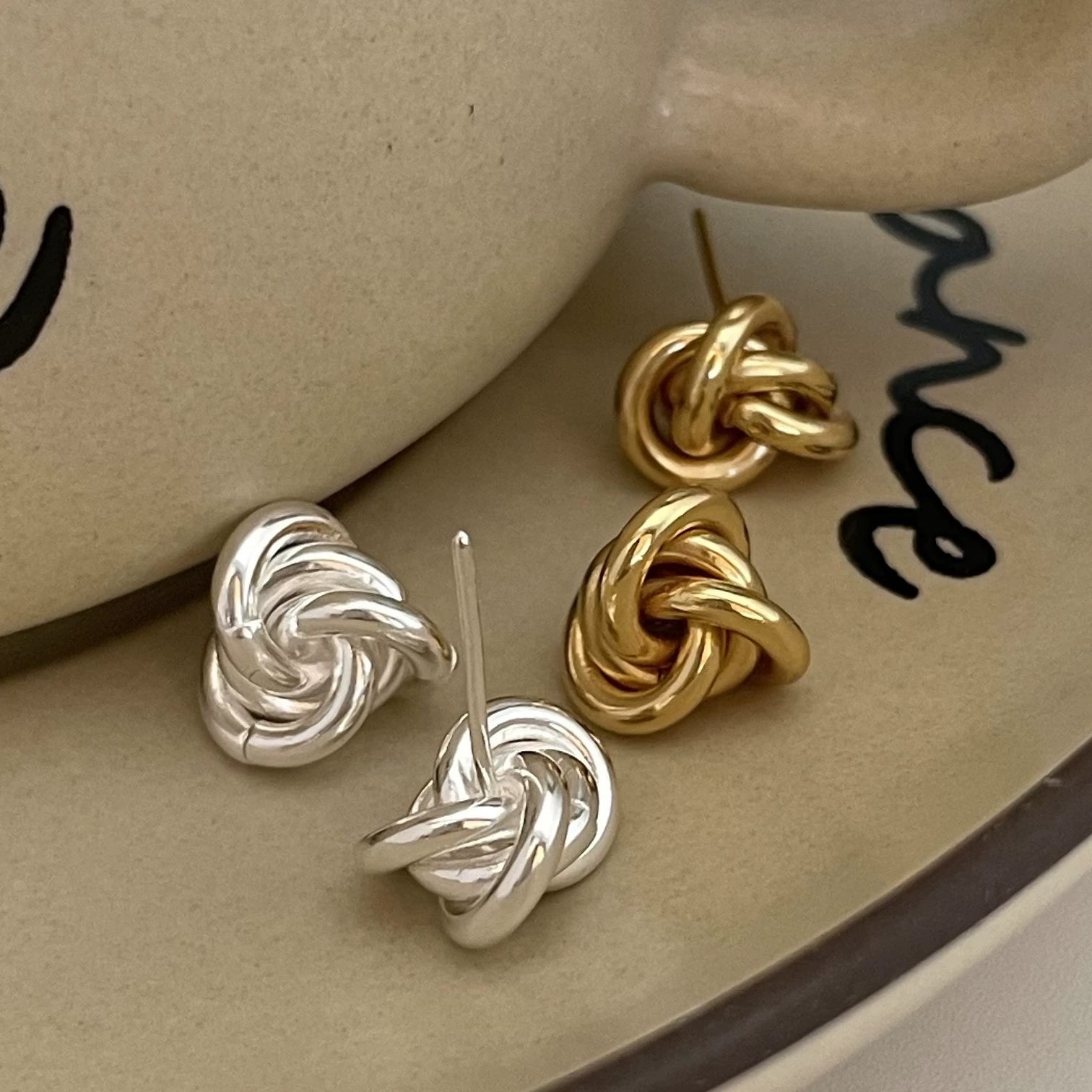 Silver Knot Drop Shape Earrings Set With Pearls Simple Fashion Style ...