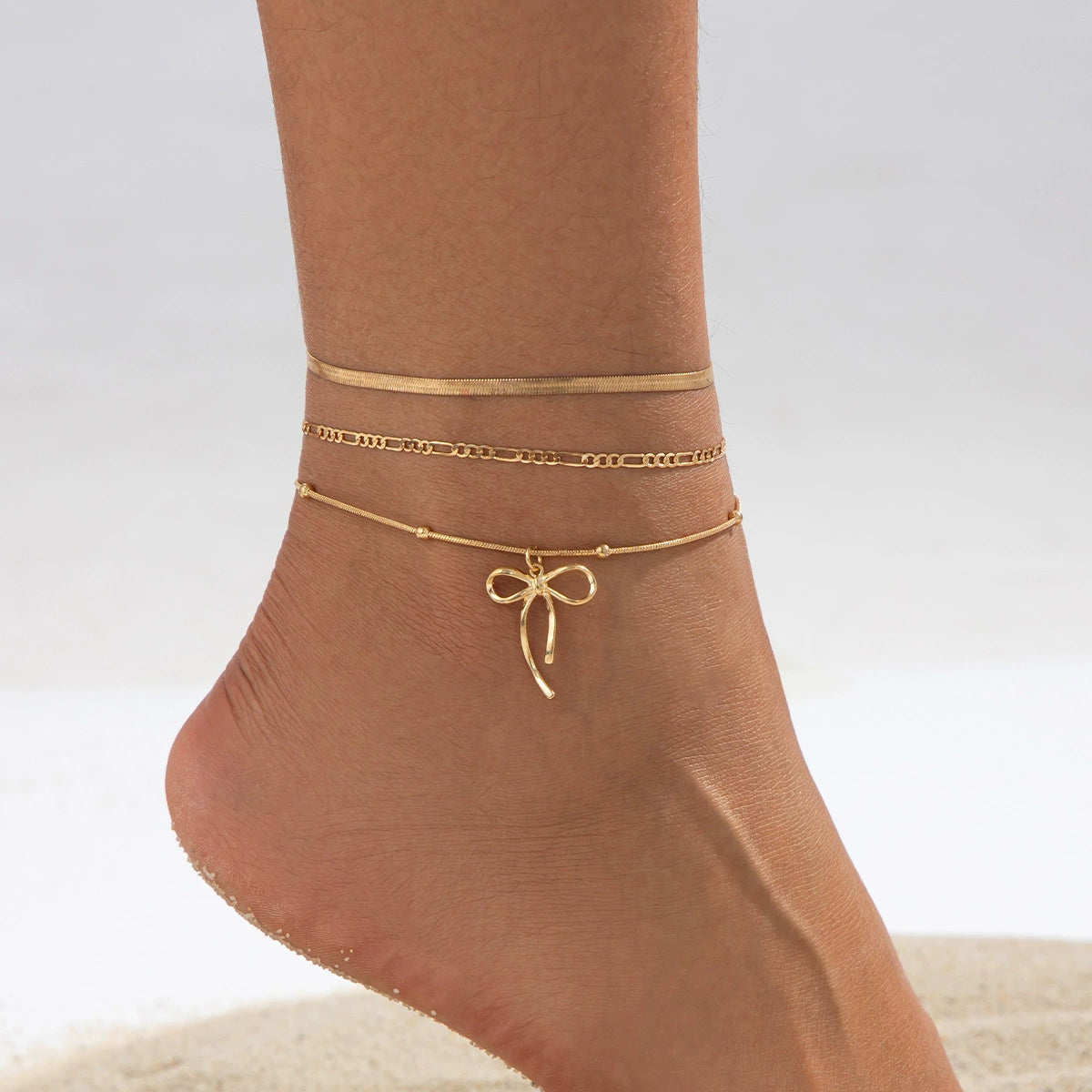 Simple Bow Imitation Pearl Anklet Metal Thin Chain Women's Foot ...