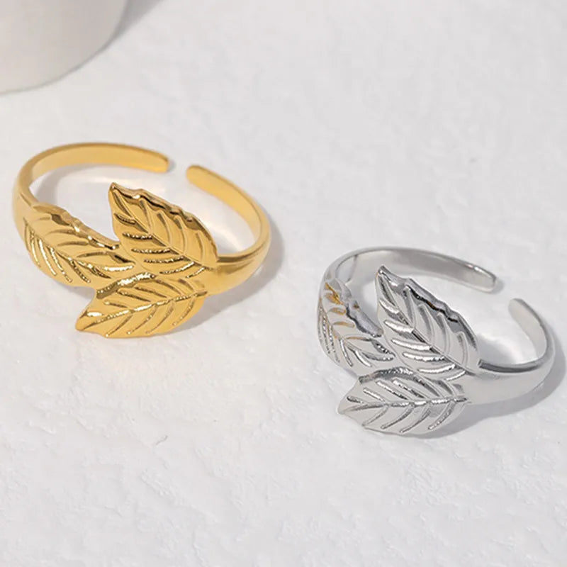 Simple Style Leaf Stainless Steel Open Ring 1 Piece – GoodDiy